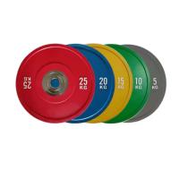 China Iron Coated Rubber Gym Weight Plates 5lb to 45lb Tri Grip Bumper Plates 51mm Inner Diameter for sale