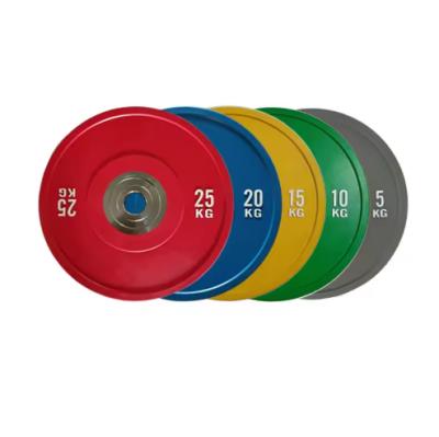 China Iron Coated Rubber Gym Weight Plates 5lb to 45lb Tri Grip Bumper Plates 51mm Inner Diameter for sale