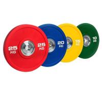China Tri-Grip Iron-Coated Rubber Gym Weight Plates 5LB to 45LB for Barbell Training for sale