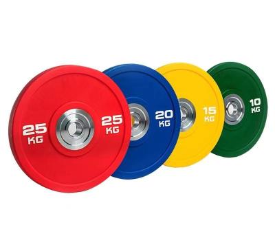 China Tri-Grip Iron-Coated Rubber Gym Weight Plates 5LB to 45LB for Barbell Training for sale