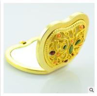 China New creative customed diamond logo gold apple luxury pocket makeup mirror for sale