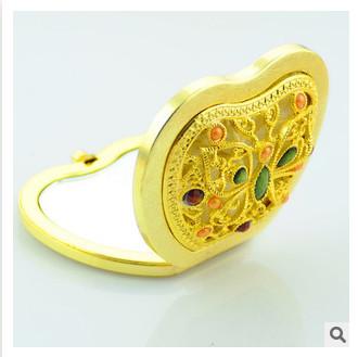 China New creative customed diamond logo gold apple luxury pocket makeup mirror for sale