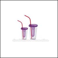 China Custom Logo Printed 16 oz 24 oz BPA Free Plastic Fruit Tumbler Cup with Straw and Leak Proof Lid for sale