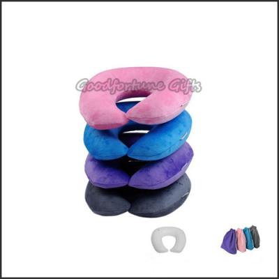 China Custom Logo Plush Inflatable Travel Pillow 33x10cm for Home Office Health Support for sale