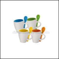 China Custom Two Tone Ceramic Mugs 12 oz with Spoon for Promotional Gifts for sale