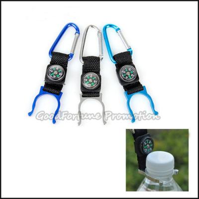 China Custom Logo Carabiner Keychain with Compass 13cm Aluminum Nylon Bottle Holder for sale