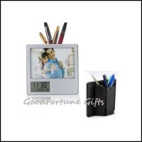 China Multi-functional Desk Fold Calendar Time Temperature Pen Holder With Photo Frame for sale
