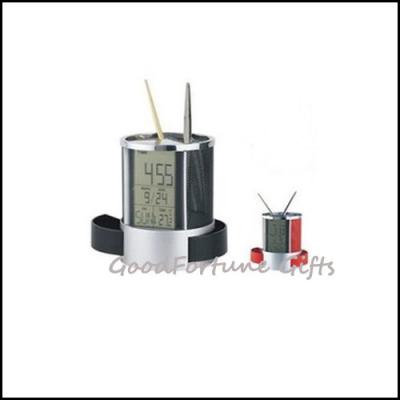 China Personalized ABS Pen Holder with Alarm Clock and Paper Clip Organizer 14.5cm Business Gift for sale