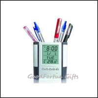 China Personalized ABS Pen Holder with Alarm Clock and Paper Clip Organizer 14.5cm Business Gift for sale