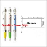 China Custom Logo Retractable Banner Ballpoint Pen 14.5cm Rubber Grip 1.0ml Ink for sale