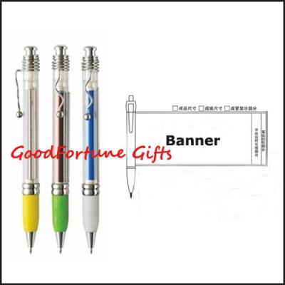 China Custom Logo Retractable Banner Ballpoint Pen 14.5cm Rubber Grip 1.0ml Ink for sale