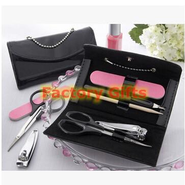 China Custom PU Leather Manicure Tool Set Wedding Favor Gift with Stainless Steel Tools 500 Pcs MOQ for sale