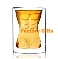 China Muscle Man Themed Beer Drinking Glass Cup 4 Inch Height 3 Inch Width Clear Glass Bar Party for sale