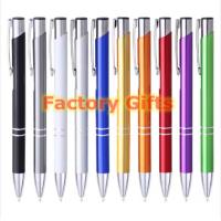 China Custom Laser Engraved Push Action Aluminum Ballpoint Pen 14.5cm Blue Black Ink Promotional for sale