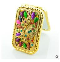 China New creative customed diamond logo gold apple luxury pocket makeup mirror for sale