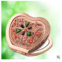China New creative customed diamond logo gold apple luxury pocket makeup mirror for sale