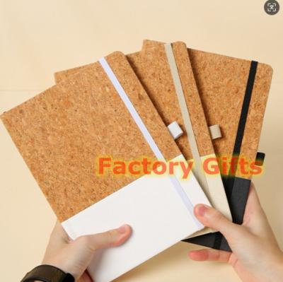 China Eco Soft Cork Fabric Sticky Note Book Elastic And Ribbon Pen Holder Logo for sale
