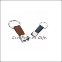 China PU Leather Keychain with Metal Trim 3.5 Inch Rust Resistant Keyring for ID Cards and Keys for sale