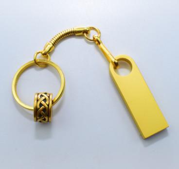 China Custom Yellow Metal Gold USB 3.0 Flash Drive 32GB 64GB with Keyring for Business Gifts for sale