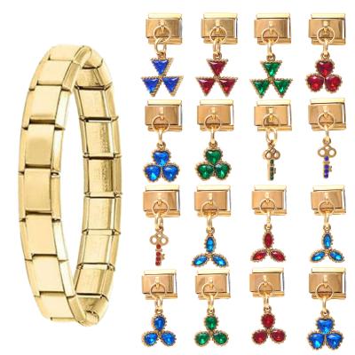 China Stainless Steel 18K Gold Plated Italian Charm Bracelet Heart Clover Cherry Pendants Jewelry for sale