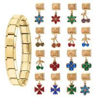 China Stainless Steel 18K Gold Plated Italian Charm Bracelet Heart Clover Cherry Pendants Jewelry for sale