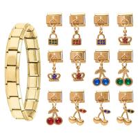 China Stainless Steel 18K Gold Plated Italian Charm Bracelet Heart Clover Cherry Pendants Jewelry for sale