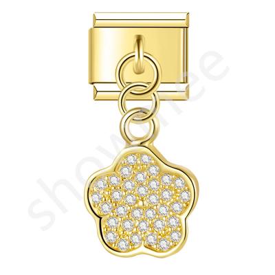 China Stainless Steel Gold Clover Bow Sun Gem Italian Charm Bracelet DIY Fashion Jewelry 18cm for sale