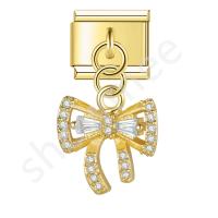 China Stainless Steel Gold Clover Bow Sun Gem Italian Charm Bracelet DIY Fashion Jewelry 18cm for sale