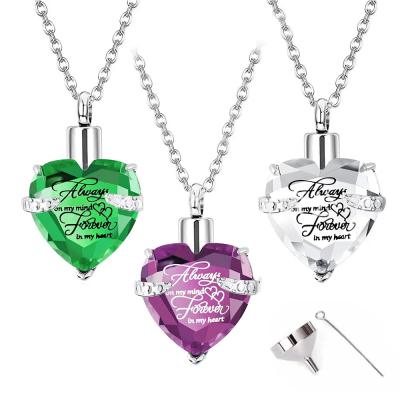 China Stainless Steel Glass Crystal Heart Birthstone Necklace 12 Month Birthstones Custom Jewelry for sale