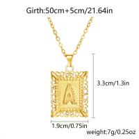 China Stainless Steel Initial Pendant Necklace 18K Gold Letter Charm Rectangle 45cm for sale
