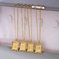 China Stainless Steel Initial Pendant Necklace 18K Gold Letter Charm Rectangle 45cm for sale