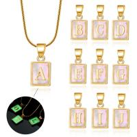China Stainless Steel Initial Pendant Necklace 18K Gold Letter Charm Rectangle 45cm for sale