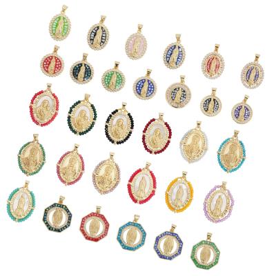 China Wholesale Colorful Brass 18K Gold Madonna Crystal Pendant Charms for Bracelet Design for sale