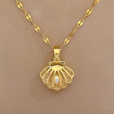 China 18K Gold Plated Pearl Shell Necklace Waterproof Bead Necklace 45cm Fashion Jewelry for sale