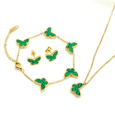 China 316L Stainless Steel Butterfly Jewelry Set Necklace Earrings Bracelet 18K Gold Plated for sale
