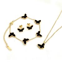 China 316L Stainless Steel Butterfly Jewelry Set Necklace Earrings Bracelet 18K Gold Plated for sale