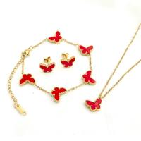 China 316L Stainless Steel Butterfly Jewelry Set Necklace Earrings Bracelet 18K Gold Plated for sale