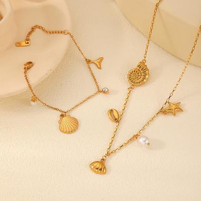 China 316L Stainless Steel Gold Plated Conch Shell Beach Jewelry Set for Women 4 Piece for sale