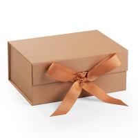 China Die Cut 4C Light Brown Foldable Paper Box With Silk Ribbon for sale