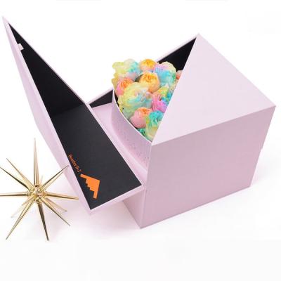 China Gift Flower Paper Box Custom Logo Magnetic Square Double Open Surprise Heart-shaped Luxury for sale