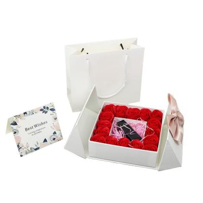China Gift Paper Box Custom Magnetic Bowknot Double Open 16 Roses Soap Flower For Jewelry Perfume Lipstick for sale