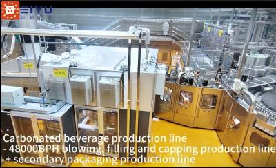 China Carbonated Beverage Production Line 48000BPH Blowing Filling Capping with Secondary Packaging System for sale