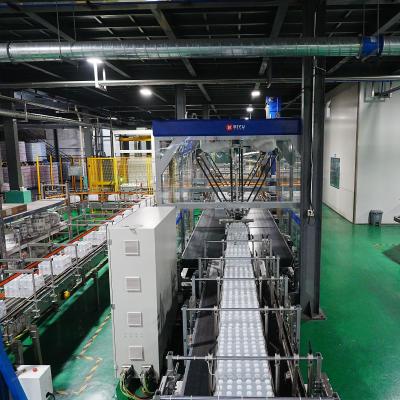 China Automated Robot Water Barrel Palletizer System - 18KW Power, 11000×5200×3600mm Size, 3-160 Boxes/Min Capacity for sale