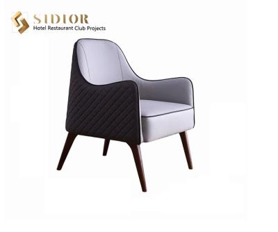 China 72cm Comfortable Dark Grey Leather Armchair With Solid Wood Legs for sale