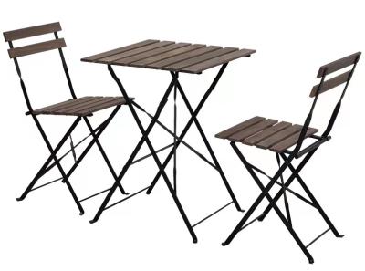 China 3 Piece Set Mahogany Garden Folding Table And Chairs Solid Wood Slat Steel Frame for sale