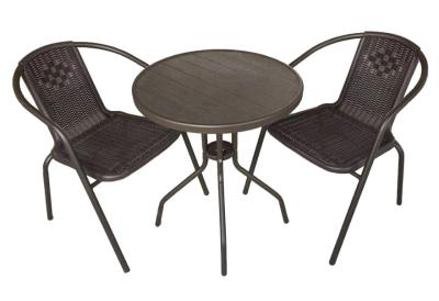 China 3 Set Garden Polywood Table And PP Wicker Stacking Chair Bistro for sale