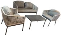China Garden Steel Frame Rope Rattan Cushion Sofa Coffe Table 4 Set for sale
