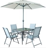 China Full Steel Outdoor Dining Table And Chairs Set With Sun Parasol for sale