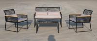 China Steel Frame PE Round Rattan String Sofa Coffee Table 4 Set For Garden for sale