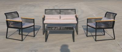 China Steel Frame PE Round Rattan String Sofa Coffee Table 4 Set For Garden for sale